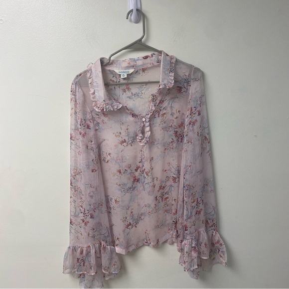 Sundance | Tops | Sundance Sheer Pink Floral Blouse Size Medium | Poshmark